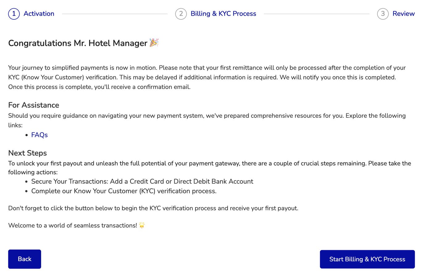 Activating Hotel Link Pay