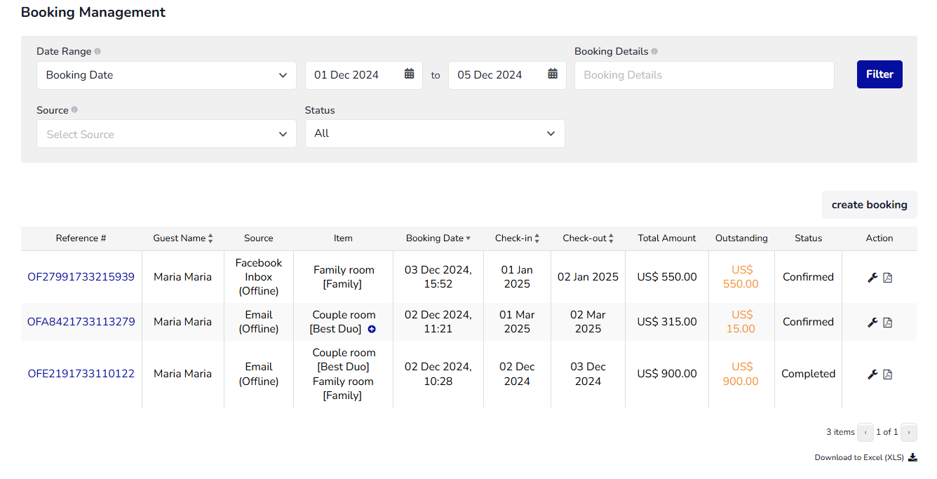 Booking management overview