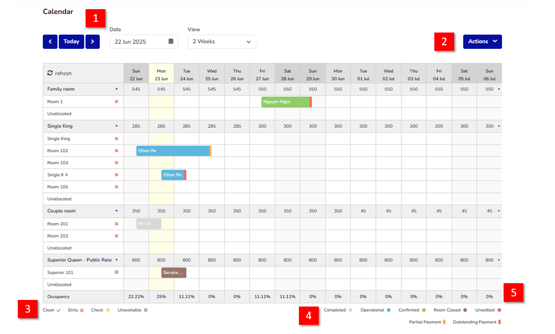 Front Desk Calendar Overview