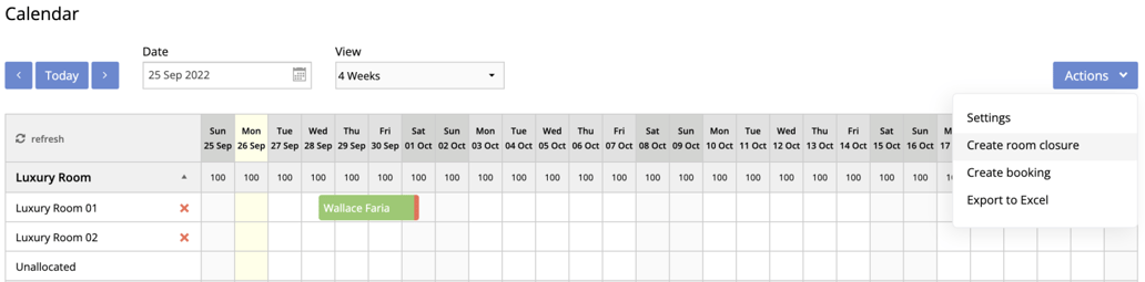Room Closure: close a room unit